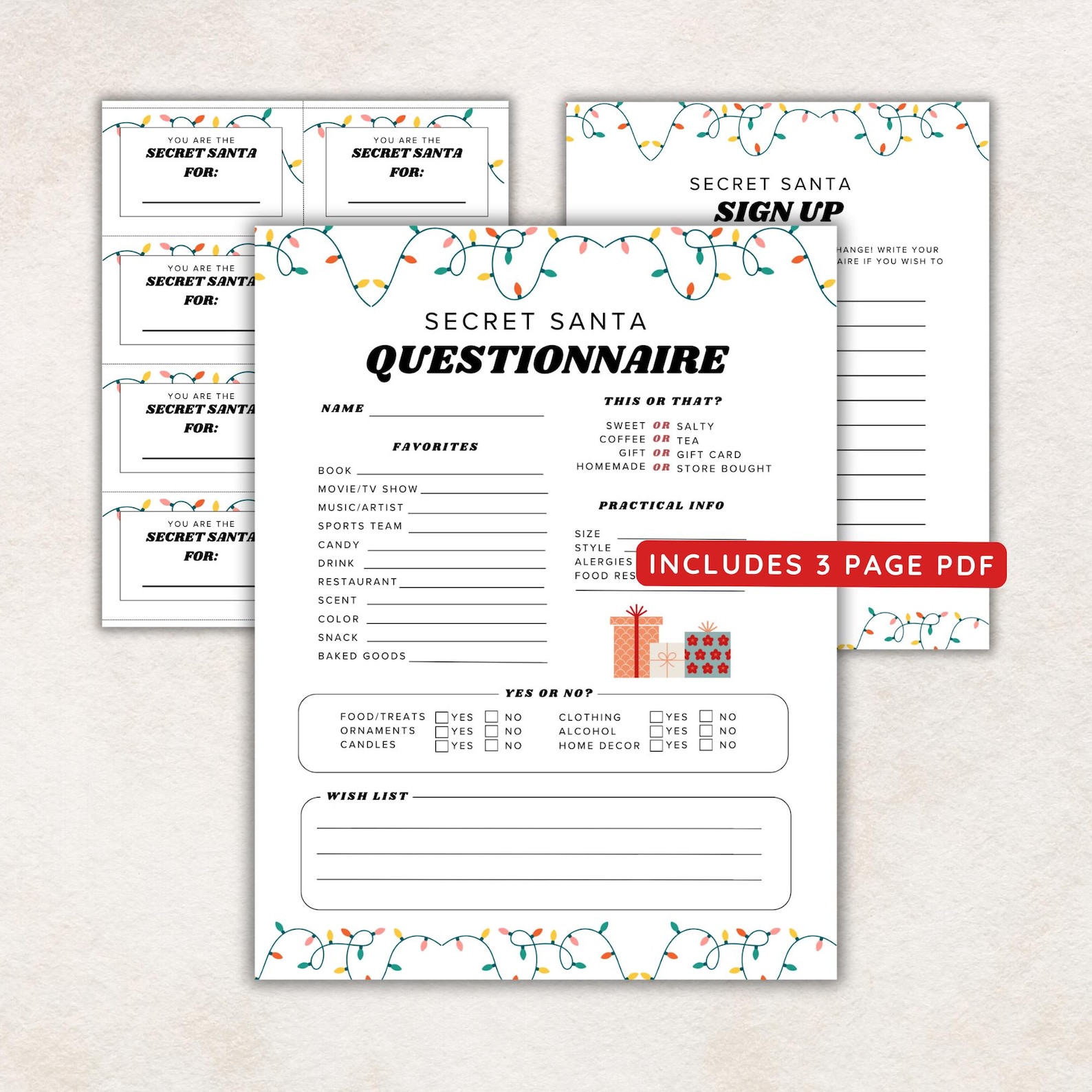 Secret Santa Form Fillable, Secret Santa Questionnaire for Coworkers ...