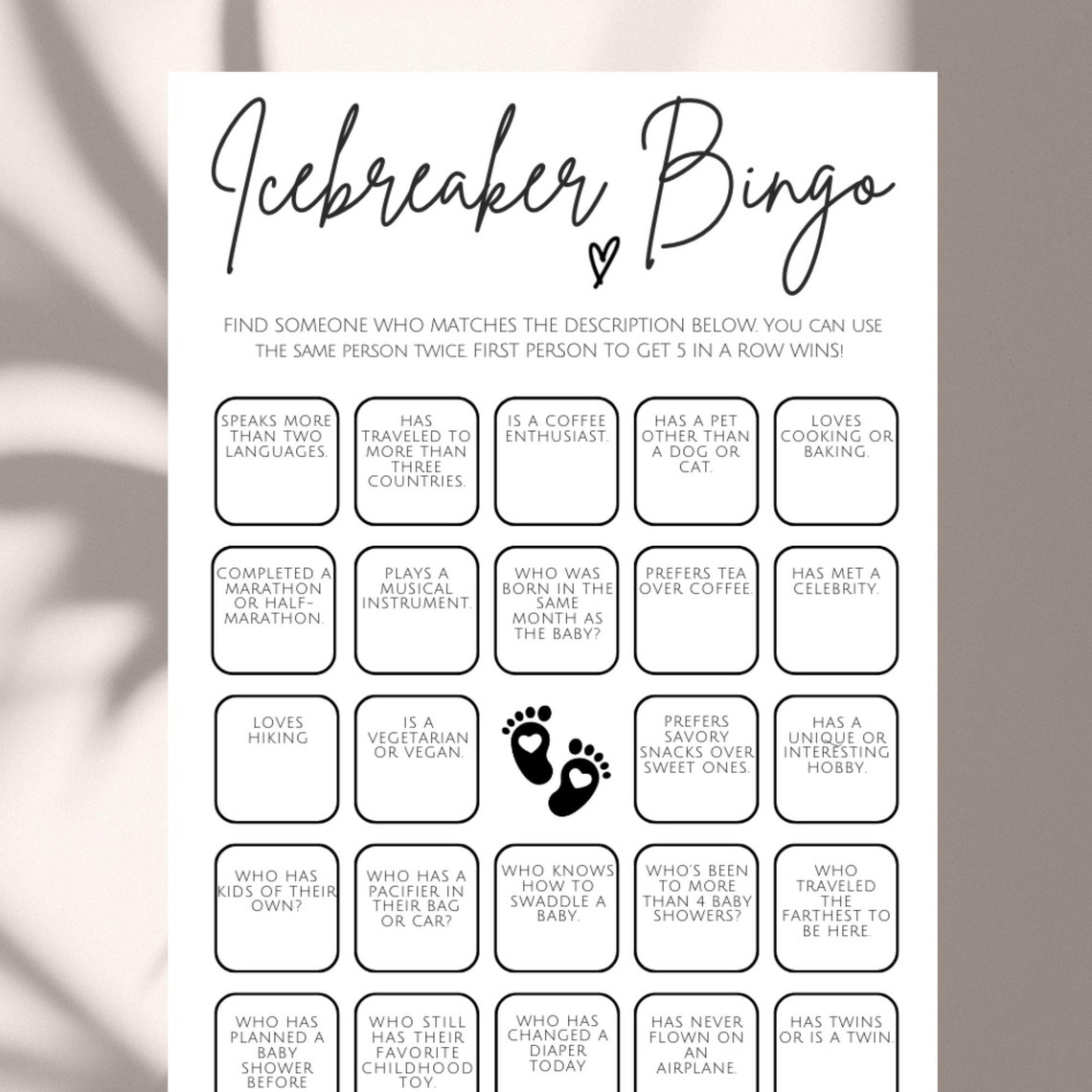 Baby Shower Ice Breaker Bingo Game (printable PDF) - Etsy