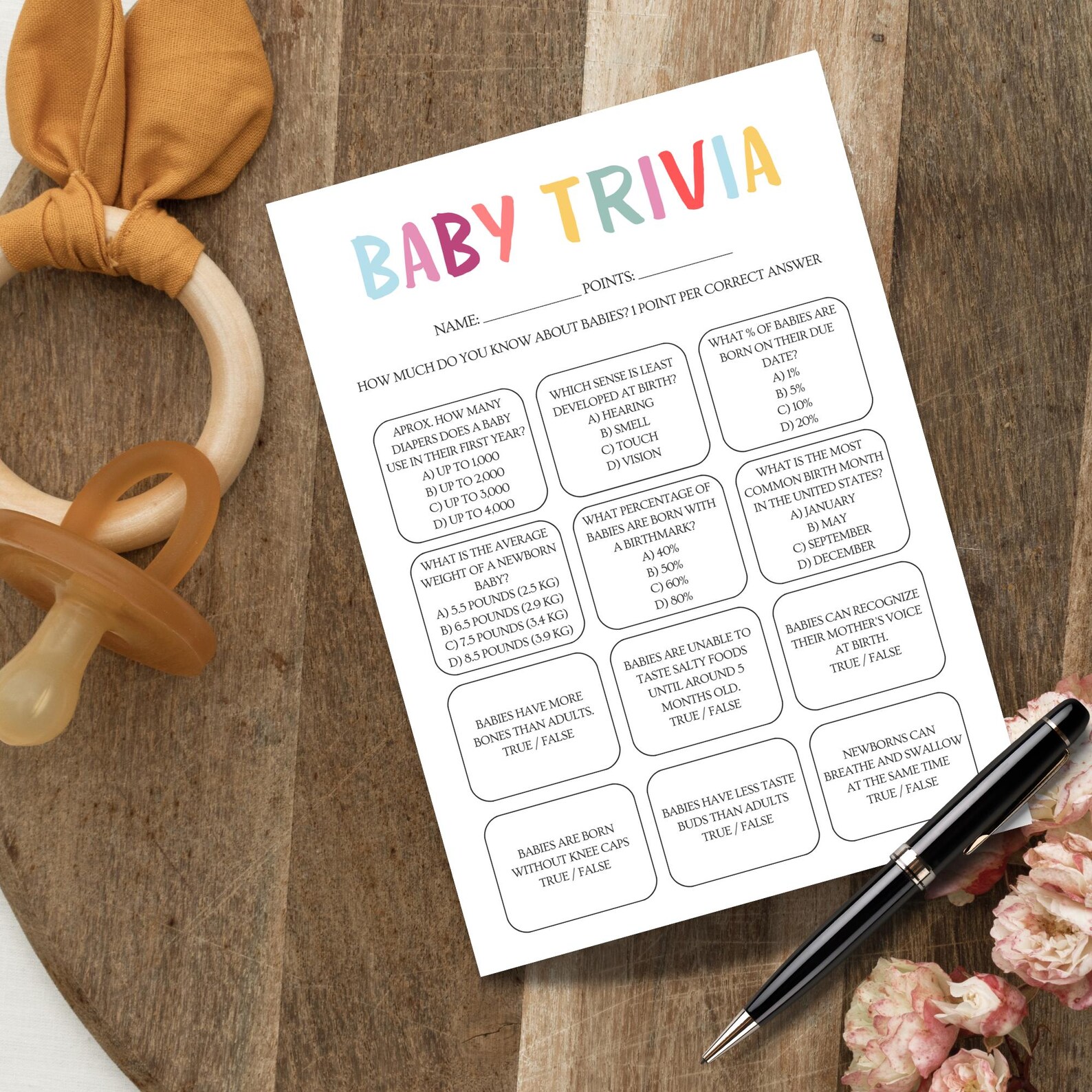 Fun Baby Shower Trivia Game Printable Baby Shower Games and Trivia ...