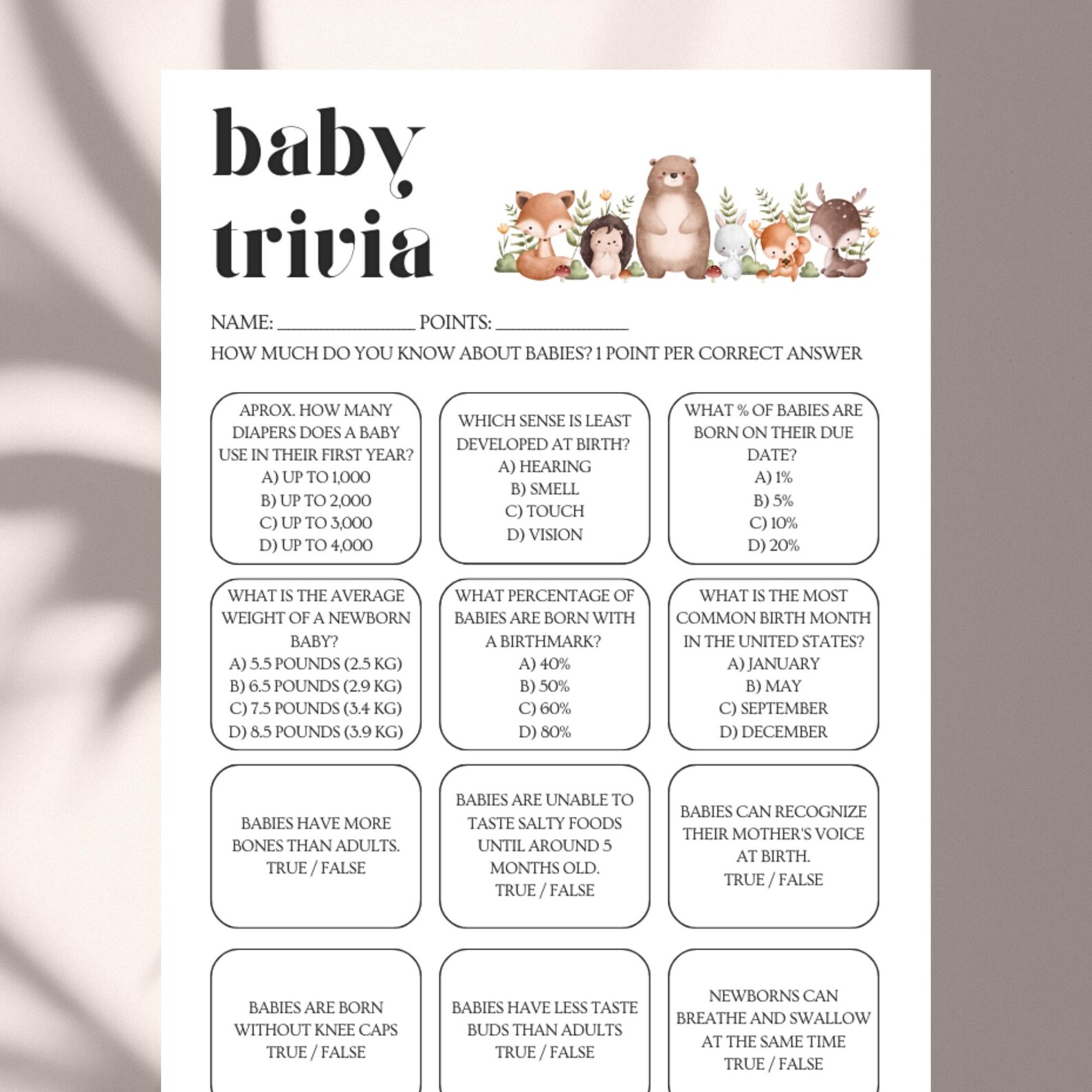 Fun Baby Shower Trivia Game Printable Baby Shower Games and Trivia ...