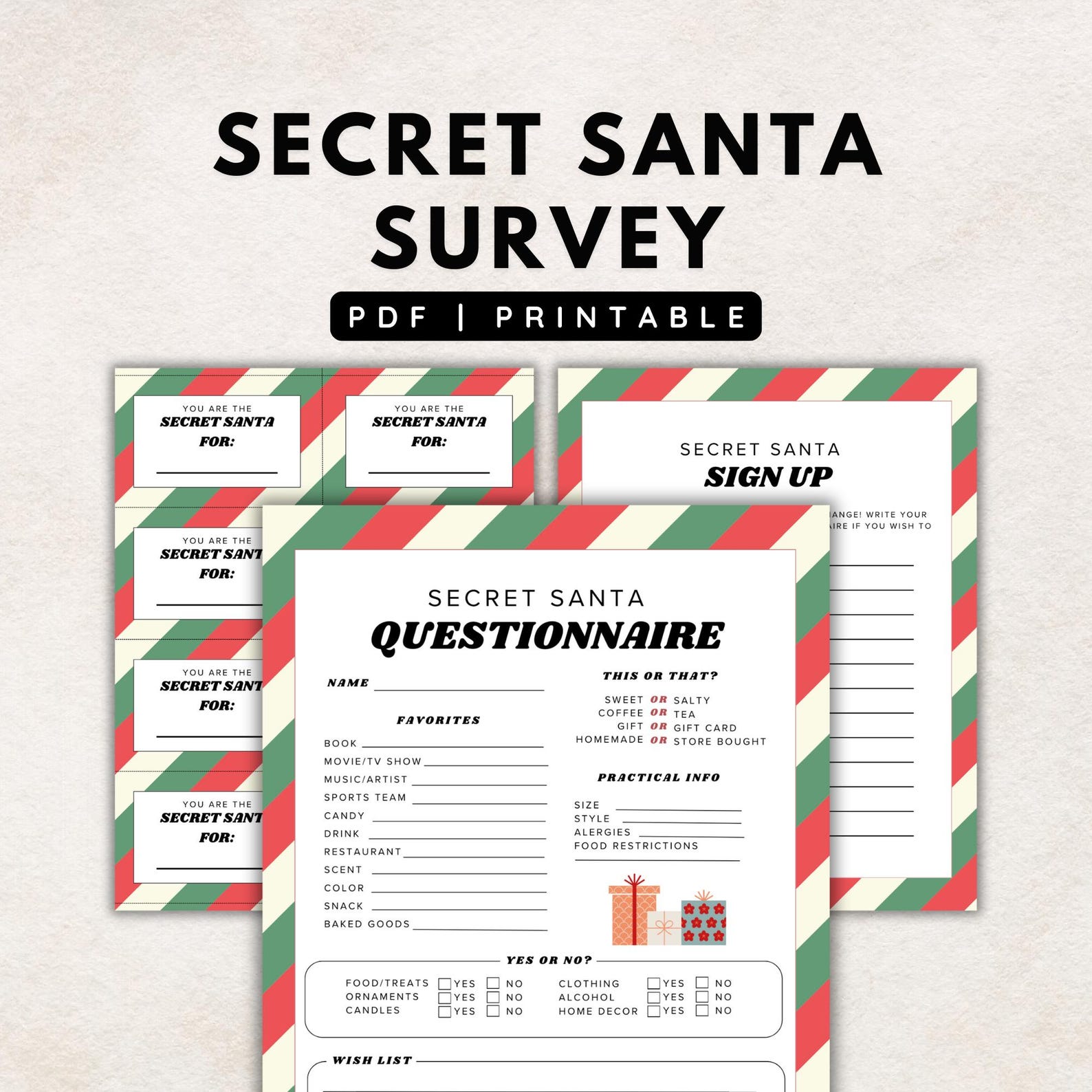 Secret Santa Form Fillable, Secret Santa Questionnaire for Coworkers ...