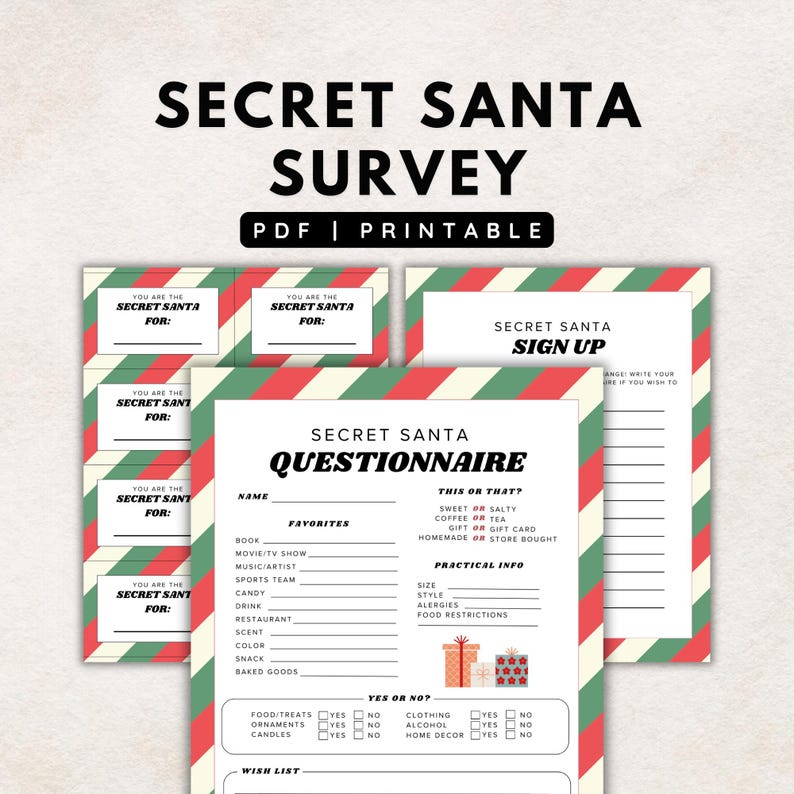 Secret Santa Form Fillable, Secret Santa Questionnaire for Coworkers ...