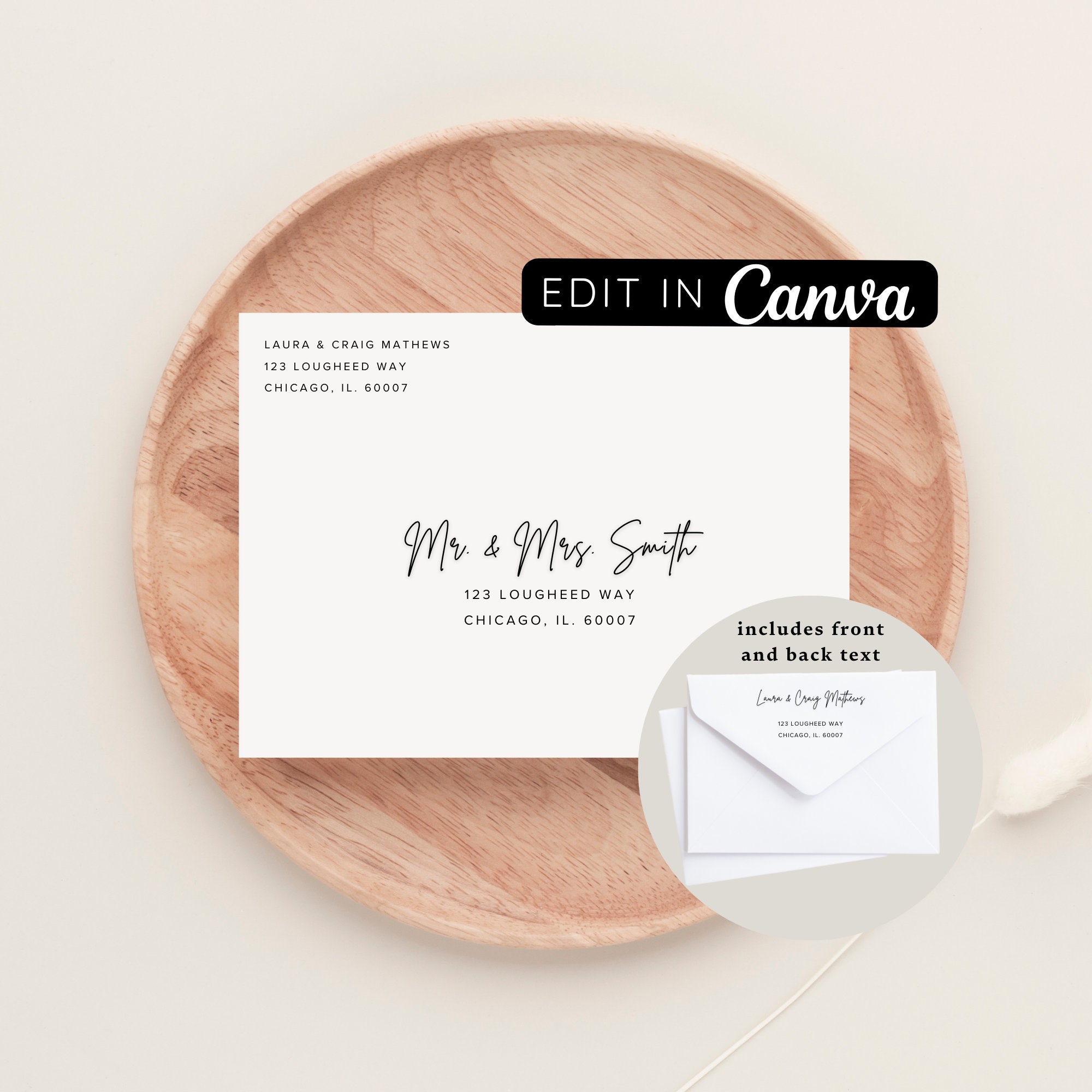 Wedding Invitation Envelope Address Template: A7 Canva Template ...