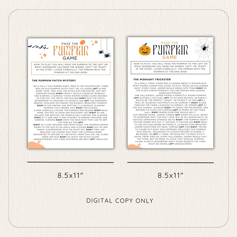 Halloween Pass the Pumpkin Game, Left Right Story (PDF Printables) - Etsy