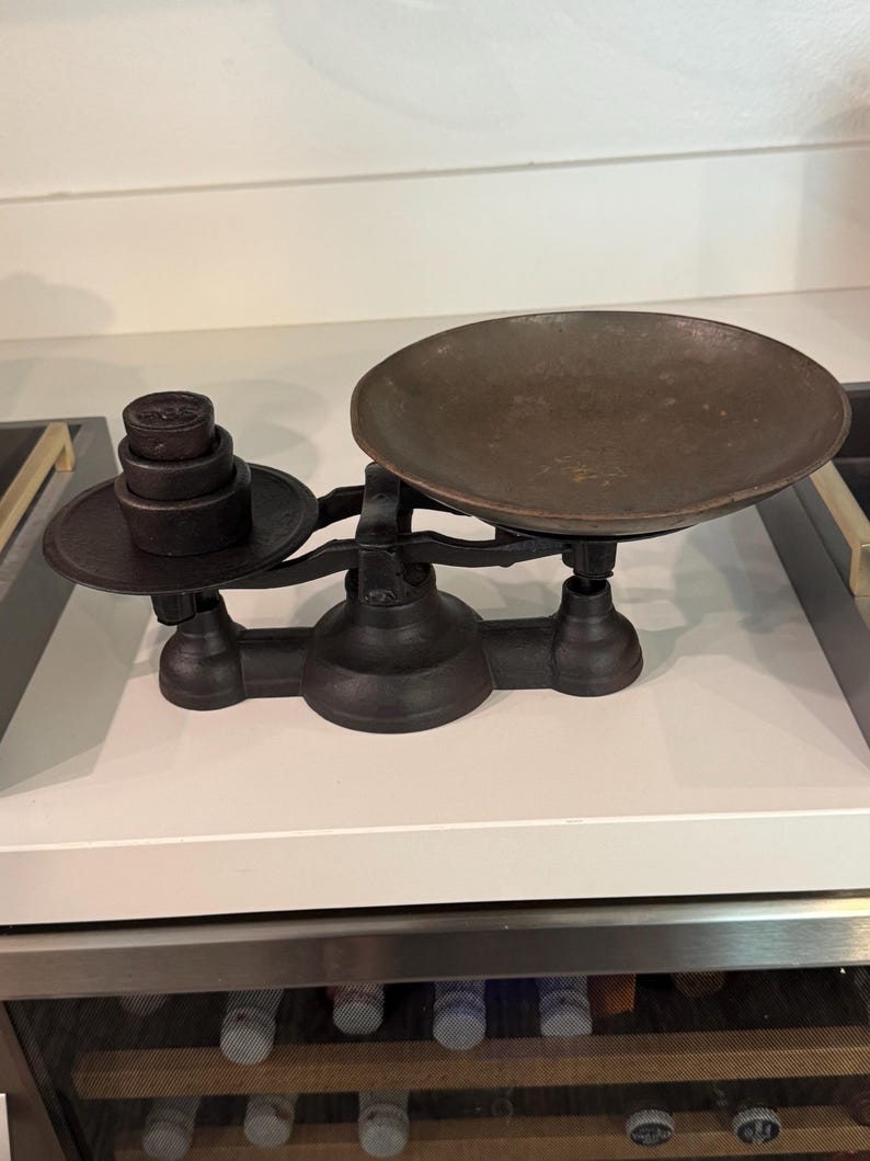Antique Vintage Cast Iron Scale 1900s With Rare Vintage Brass Pan ...