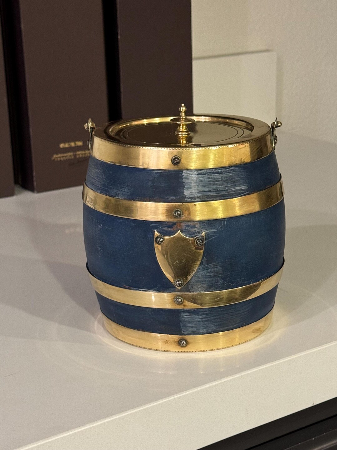 Antique Vintage English Oak Wood and Brass Biscuit Barrel, Canister ...