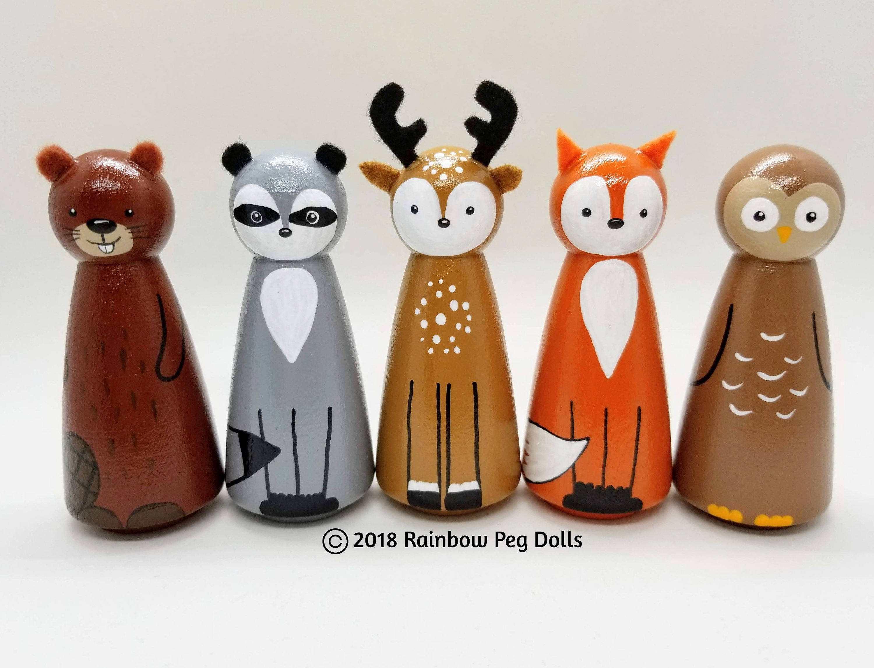 Woodland Animal Peg Doll Set Wooden Forest Creatures Hand | Etsy