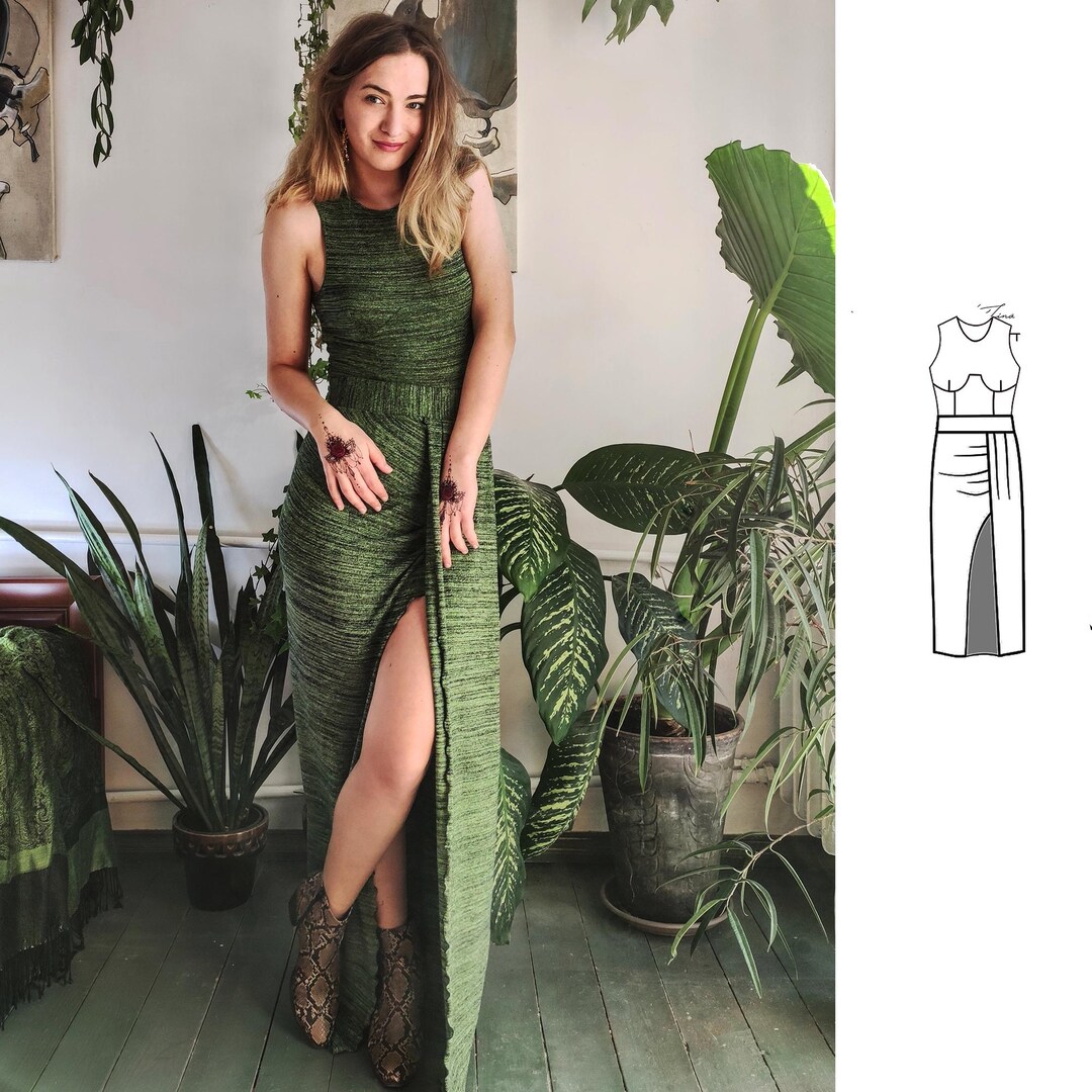 Fitted Slim Elastic Dress Pattern, PDF Bodysuit + Long Pencil Skirt ...