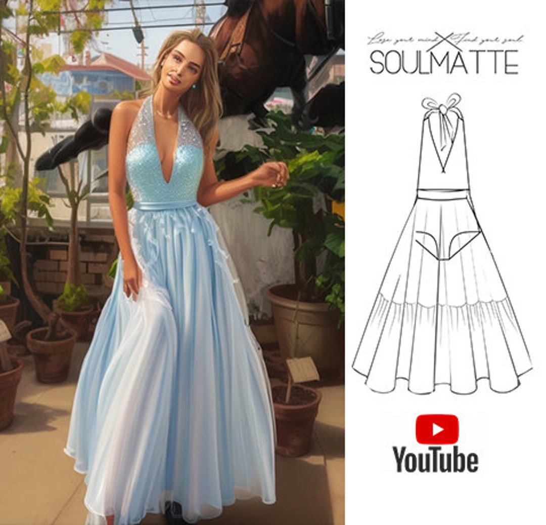 Evening Gown Printable Pattern, PDF Dress Sewing, Video Tutorial, Skirt ...