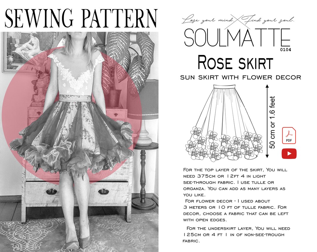 Digital Skirt Pattern, Wide Evening Skirt Pattern Sun Skirt Bellow the ...