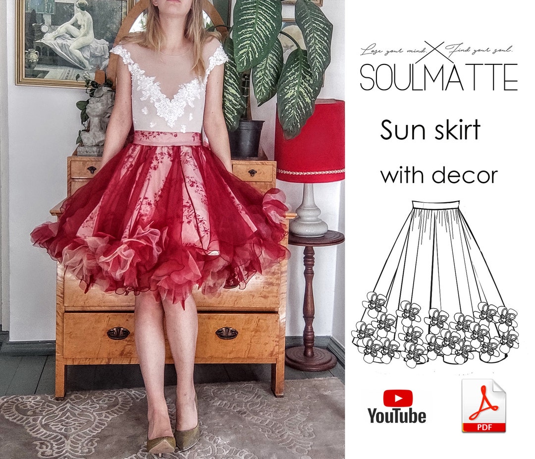 Digital Skirt Pattern, Wide Evening Skirt Pattern Sun Skirt Bellow the ...