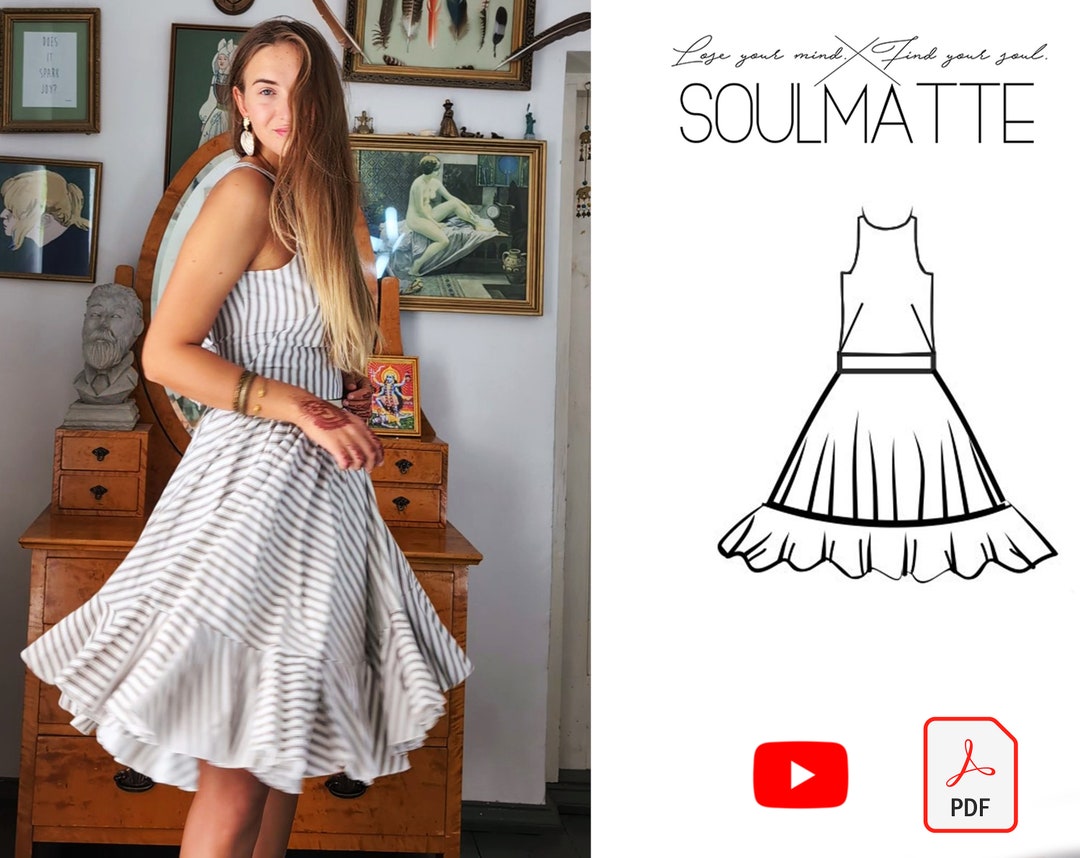 Digital Sewing Pattern for Short Flowy Dress With Thin Straps and Open ...
