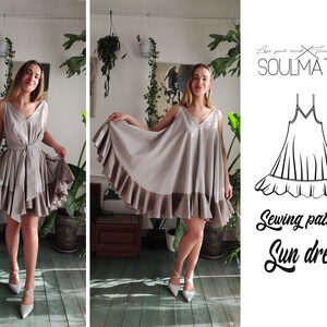 Maxi Dress Sewing Pattern, Sun Dress With Drapes, V Neckline, Short ...