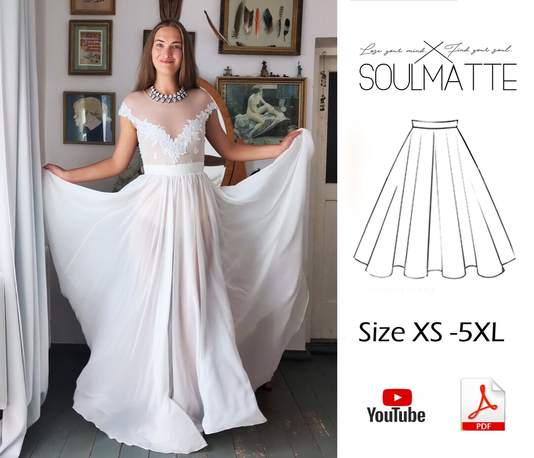 Long Maxi Skirt Sewing Pattern for Sizes XS-5XL. Floor Lengft Full ...