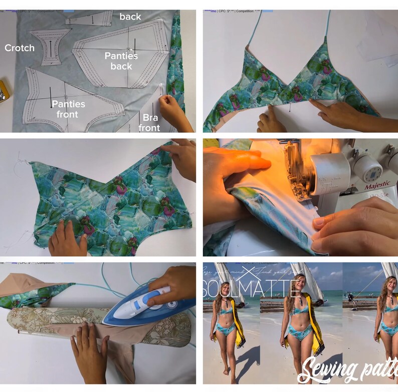 Crossed Front Bikini Sewing Pattern, DIY Minimalist Swimsuit (PDF ...