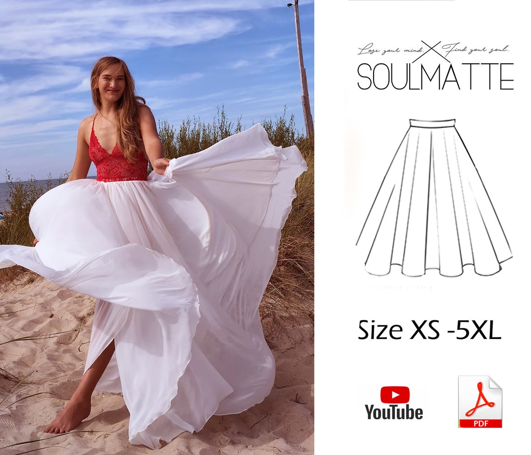 Long Maxi Skirt Sewing Pattern for Sizes XS-5XL. Floor Length Full ...
