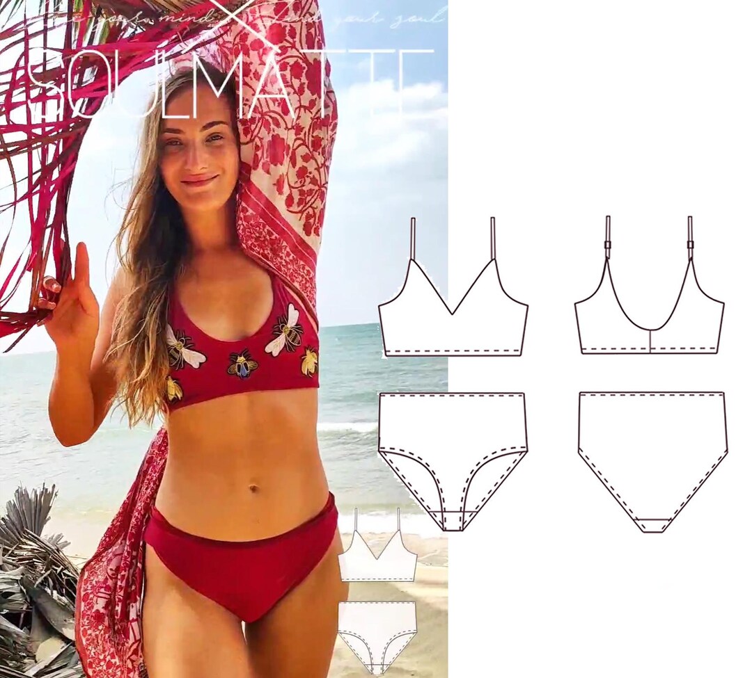 Two-piece Swimsuit Sewing Pattern DIY Bikini PDF for Women & Teens, Bralette-style Top, High ...