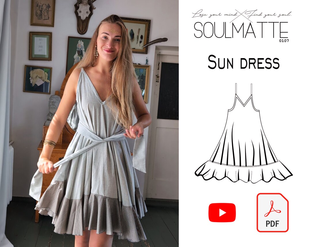 Maxi Dress Sewing Pattern, Sun Dress With Drapes, V Neckline, Short ...