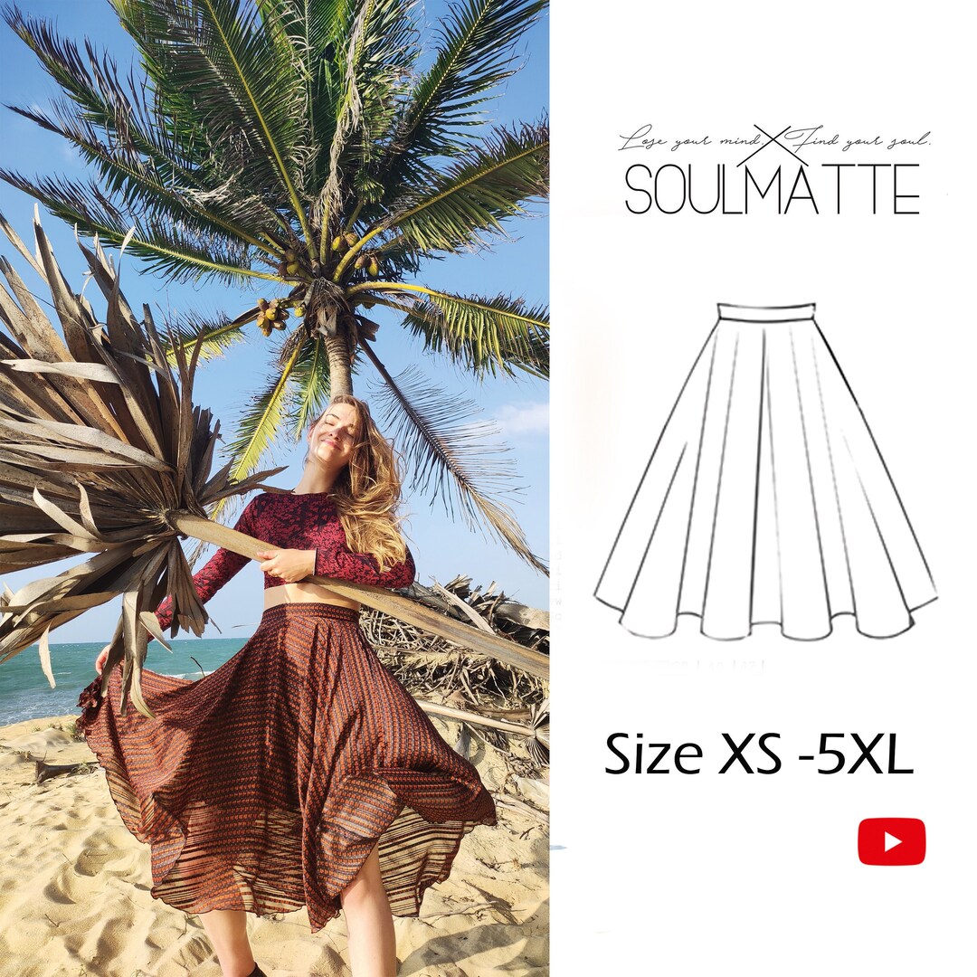 Midi Length Full Sun Circle Skirt Sewing Pattern for Beginners With ...