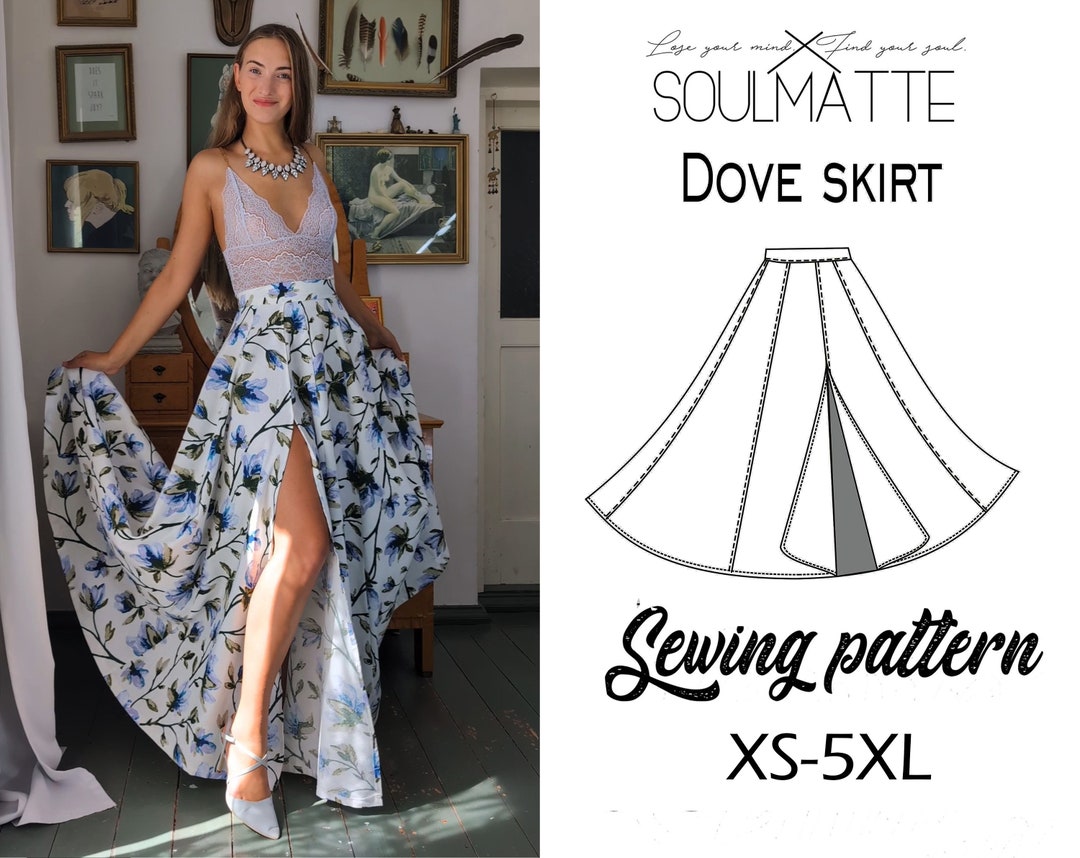 Long Skirt Pattern, Wide Evening Skirt Pattern for Beginners, Long ...