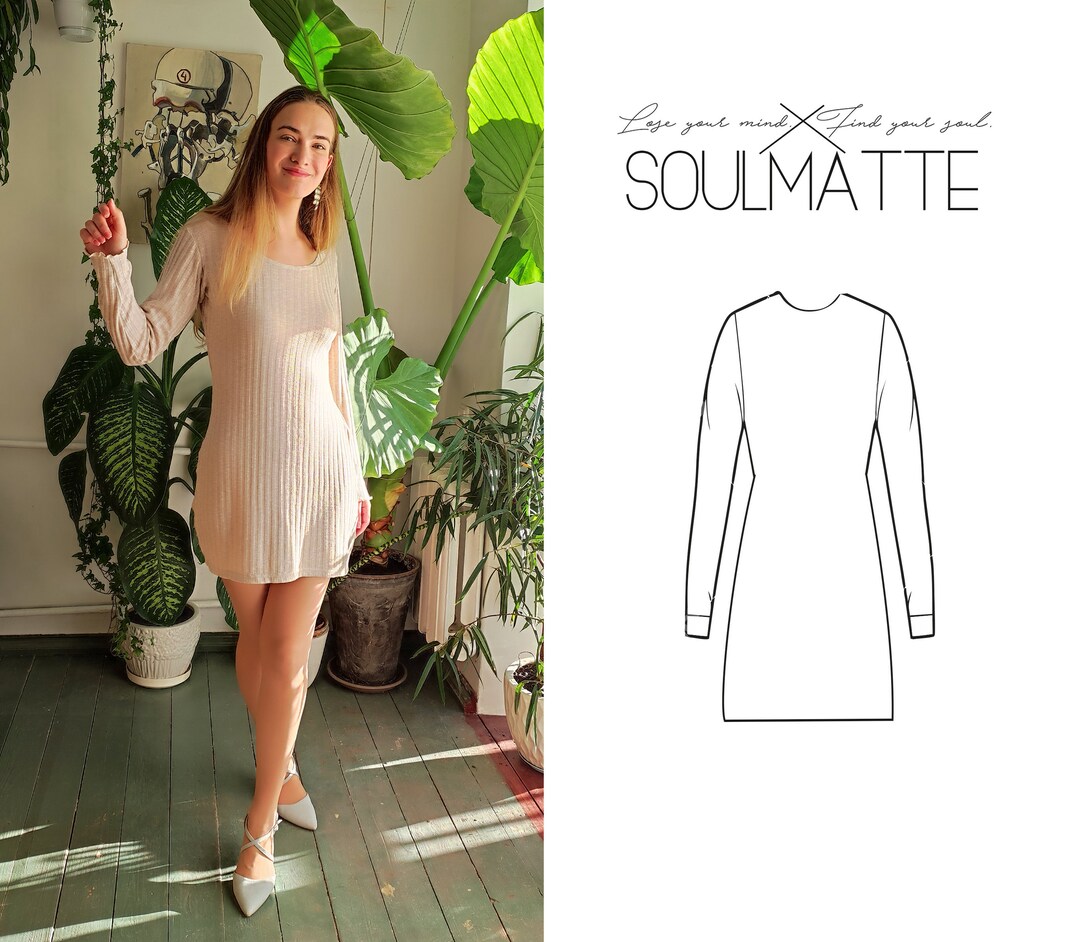 Basic Dress Long Sleves Pattern, Long Tshirt Pattern, DIY Simple Dress ...