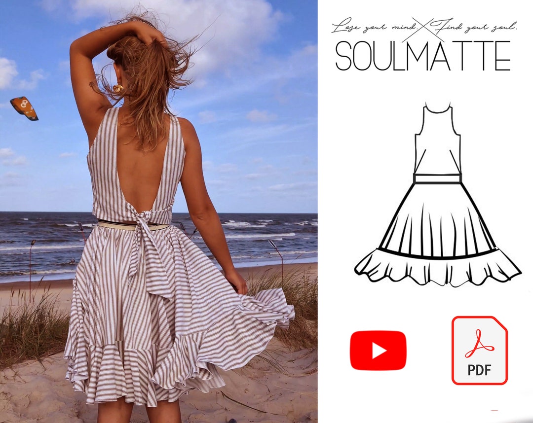 Digital Sewing Pattern for Short Flowy Dress With Thin Straps and Open ...