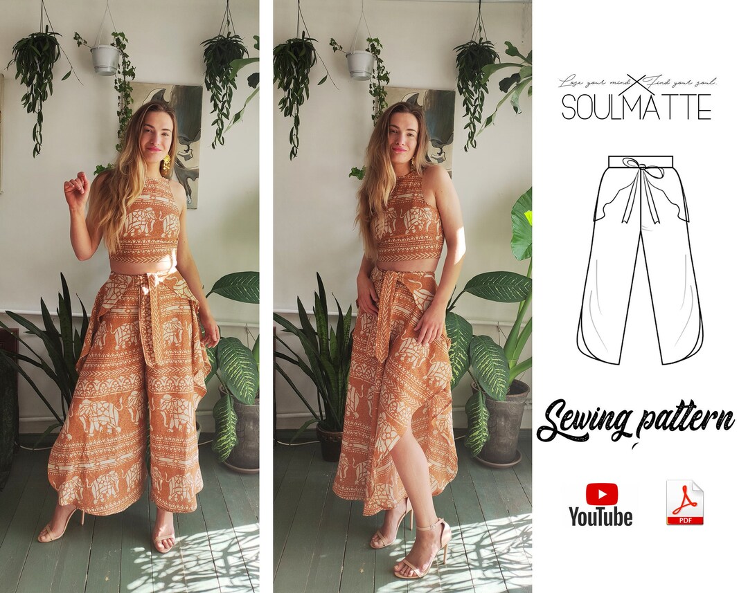 Flowy Beach Pants Pattern, Skirt-pants, Pdf Instant Download, Easy Sew ...