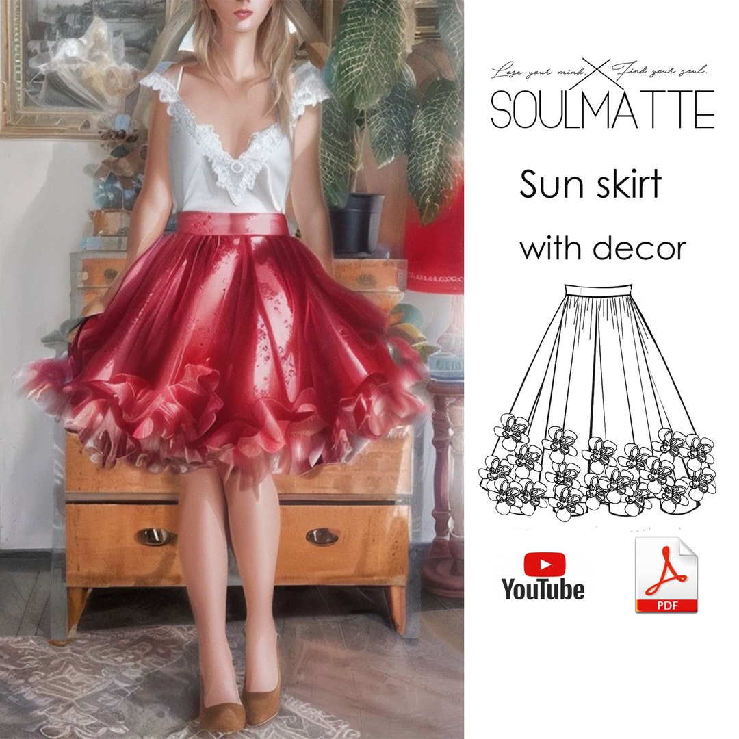 Sun Skirt Pattern, Wide Evening Skirt for Beginners, Knee Lenght Skirt ...