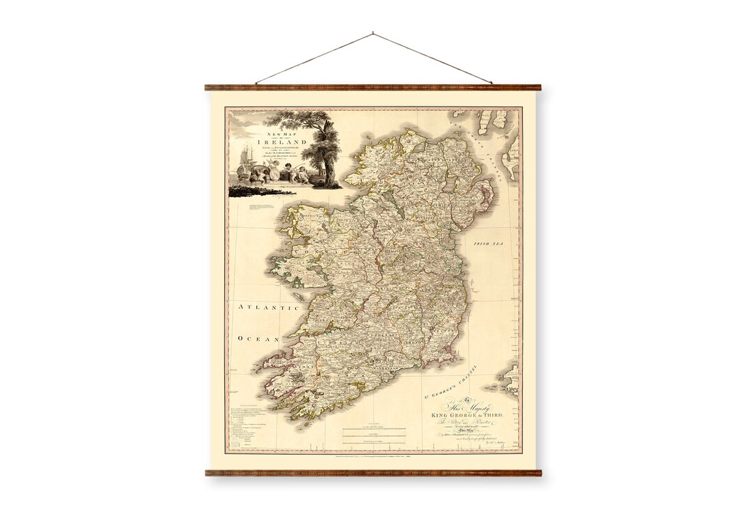 Map of Ireland 1797 Canvas Decorative Scroll Map Vintage Colored ...