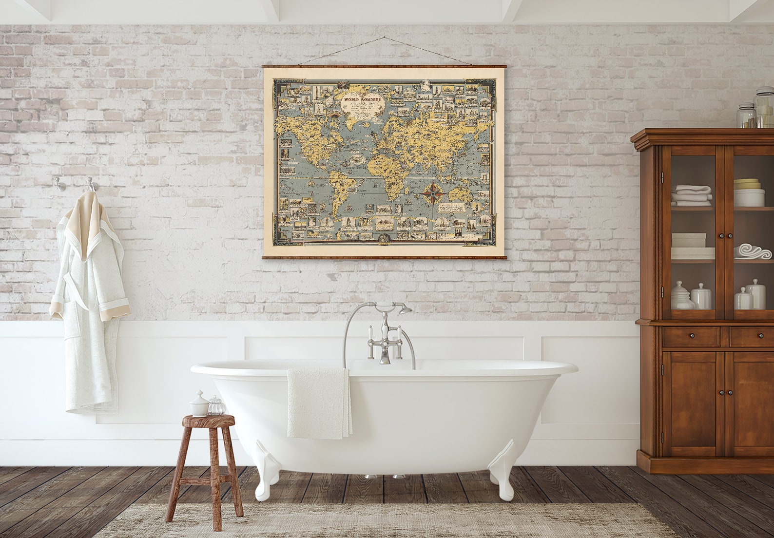 1931 World Wonders Map: Vintage Pictorial Canvas Wall Scroll - Etsy