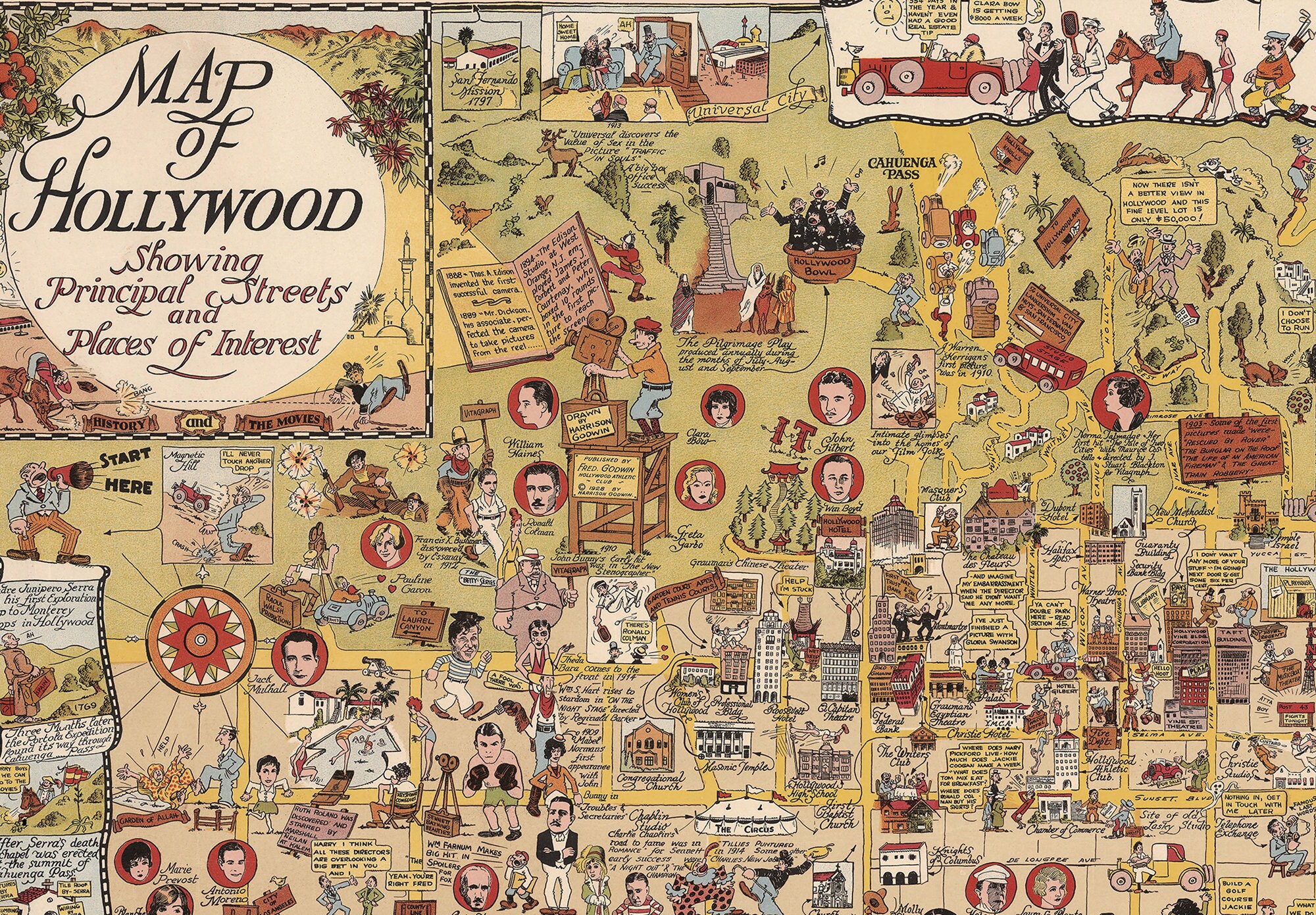 Hollywood Pictorial City Map Poster Print Vintage Wall Decor - Etsy