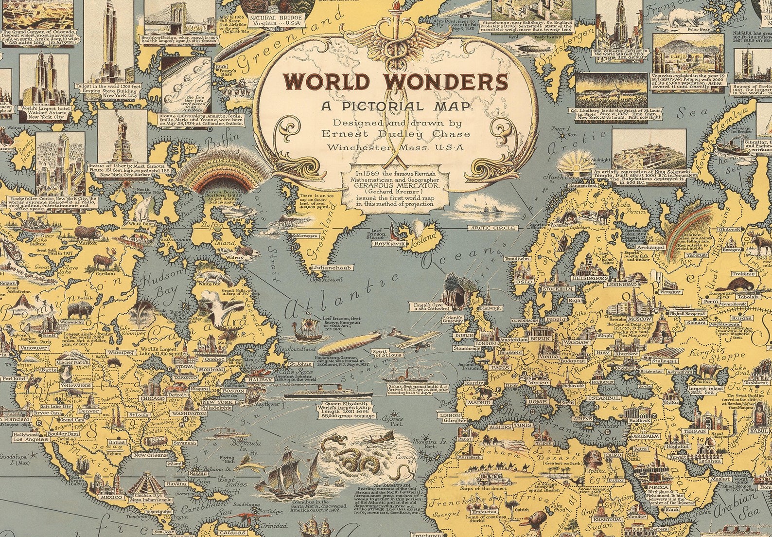 World Wonders A Pictorial Map on Canvas Ready to Hang Roll - Etsy