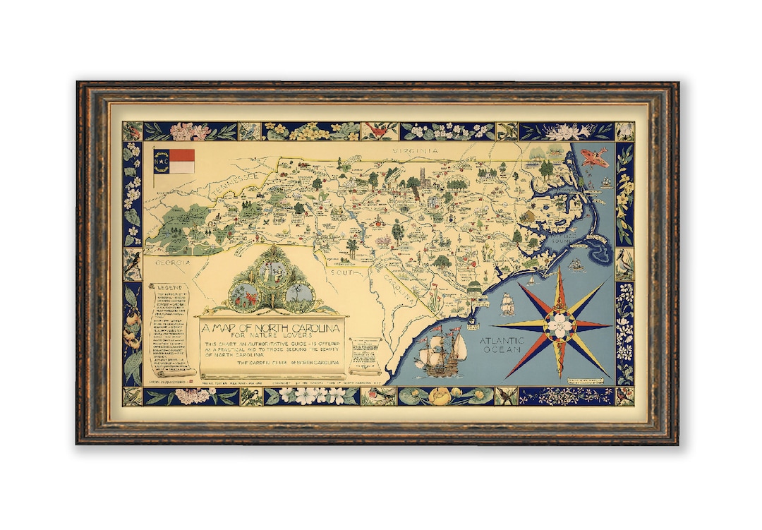 North Carolina Vintage Map Print - Rustic Home Wall Art - Etsy