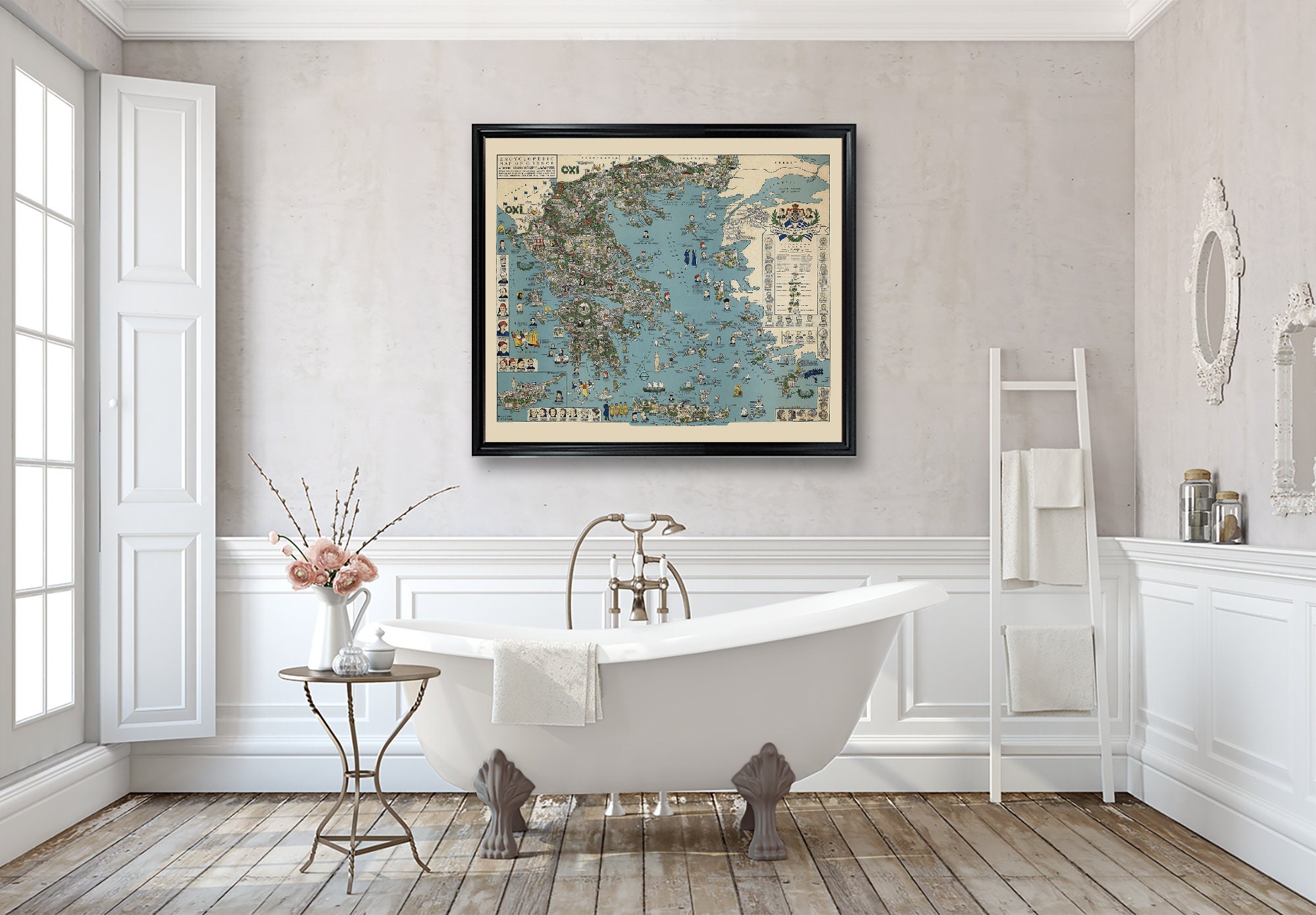 Greece Pictorial Map Poster Print Vintage Wall Decor Greek | Etsy