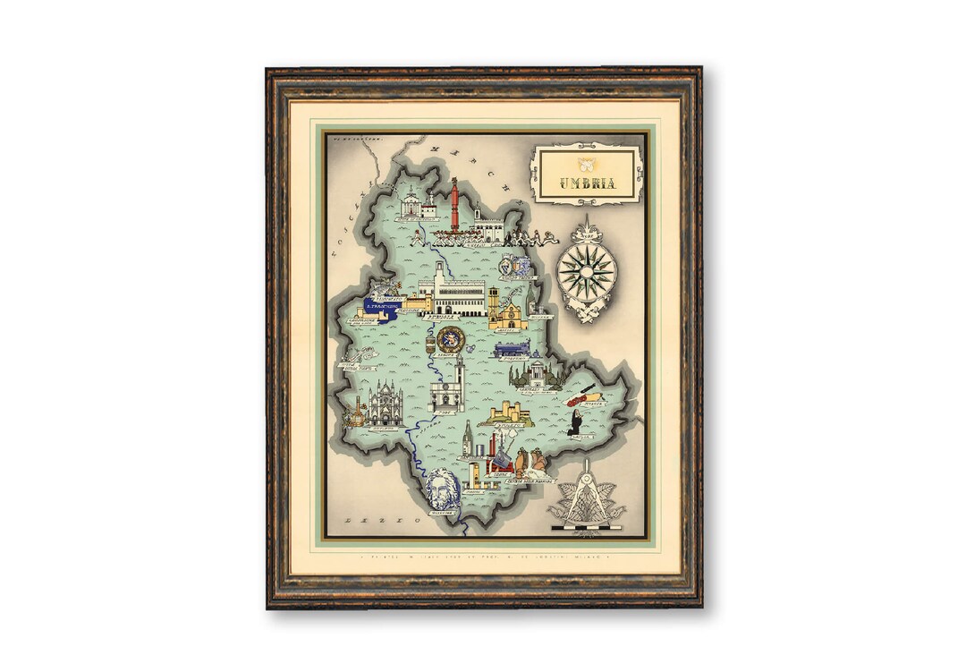 Map of Umbria Italy Vintage European City Poster Print on - Etsy