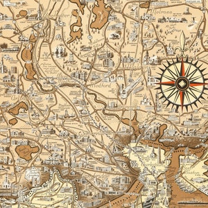Boston Pictorial Map Vintage City Map on Ready to Hang Roll Down Canvas ...