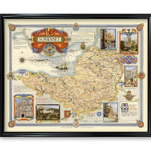 Somerset Map Poster Print Vintage Home Wall Decor of England - Etsy