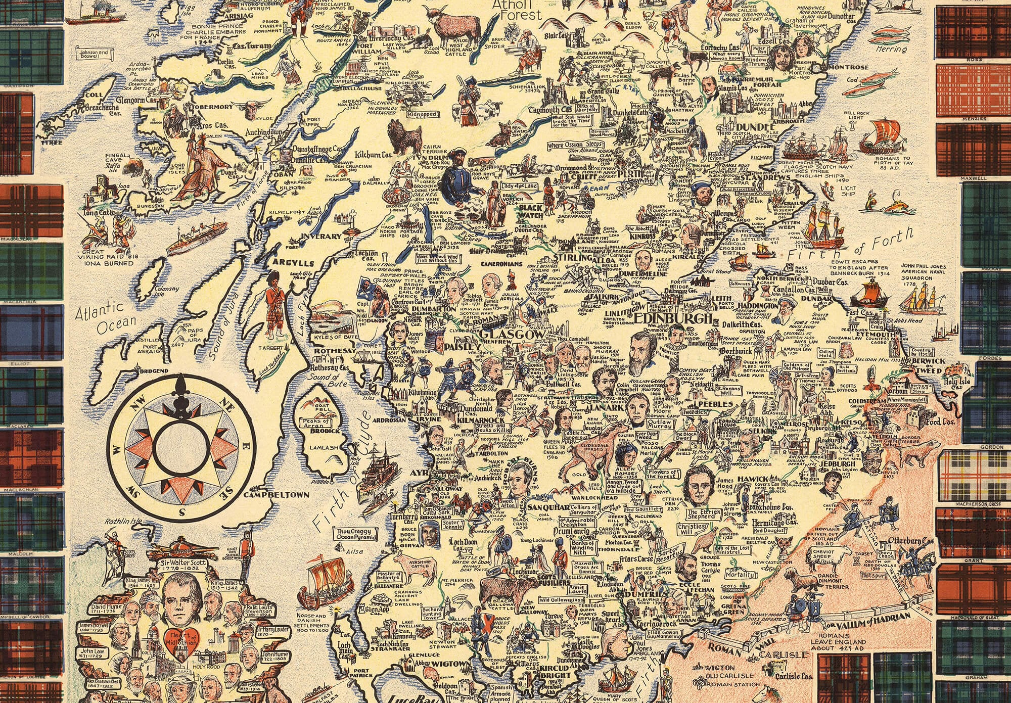 Story Map of Scotland Vintage Map on Ready to Hang Roll Down | Etsy