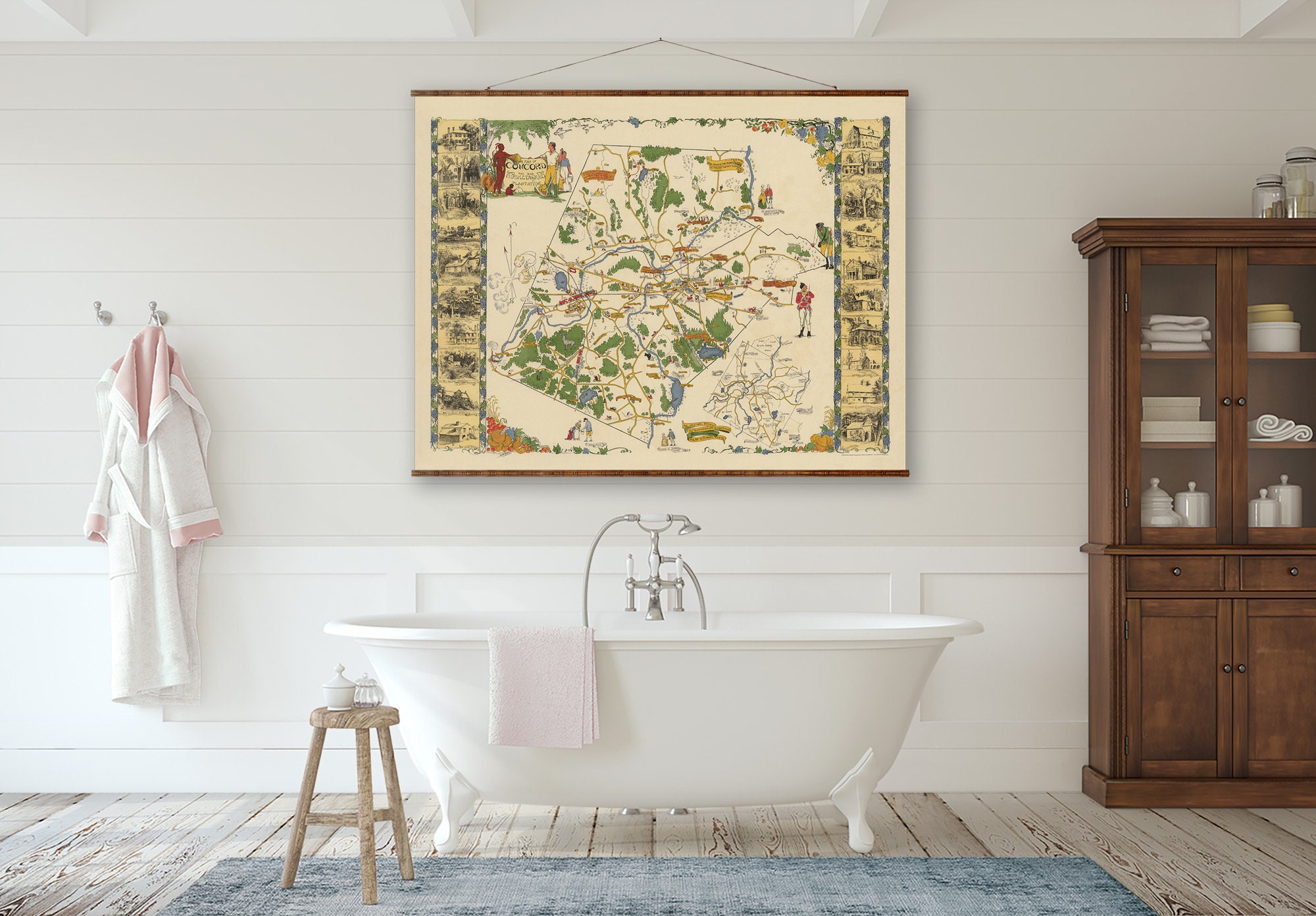 Map of Concord Canvas Decorative Scroll Map Vintage Color - Etsy