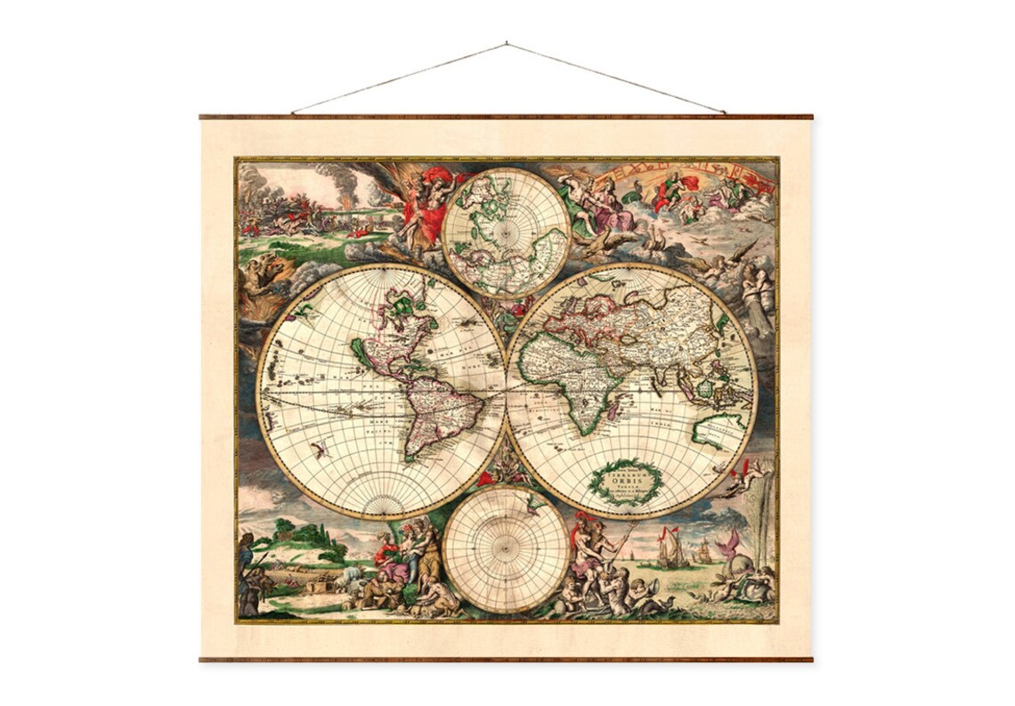 Vintage World Map 17th Century Ancient Roll Down Canvas Map - Etsy