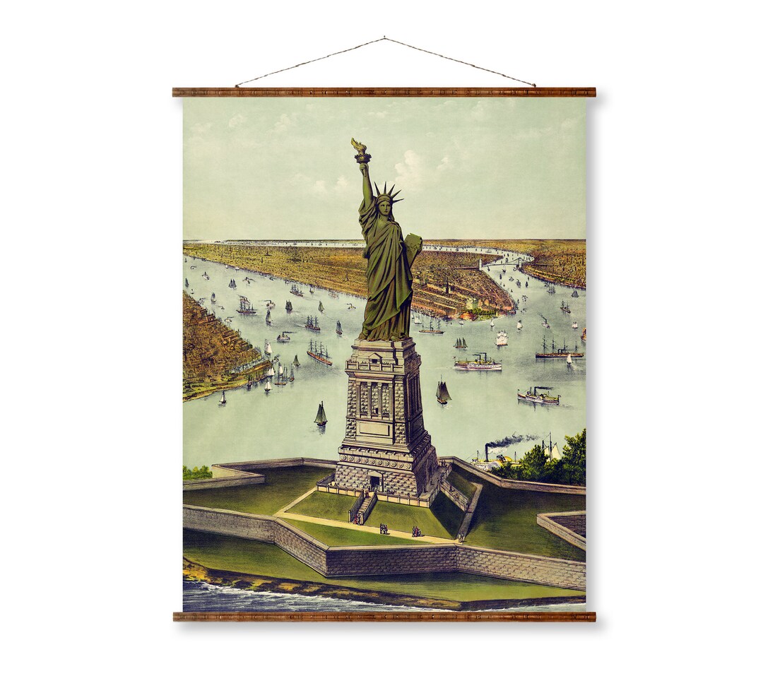 Statue of Liberty Illustration: Antique Canvas Scroll Wall Decor - Etsy