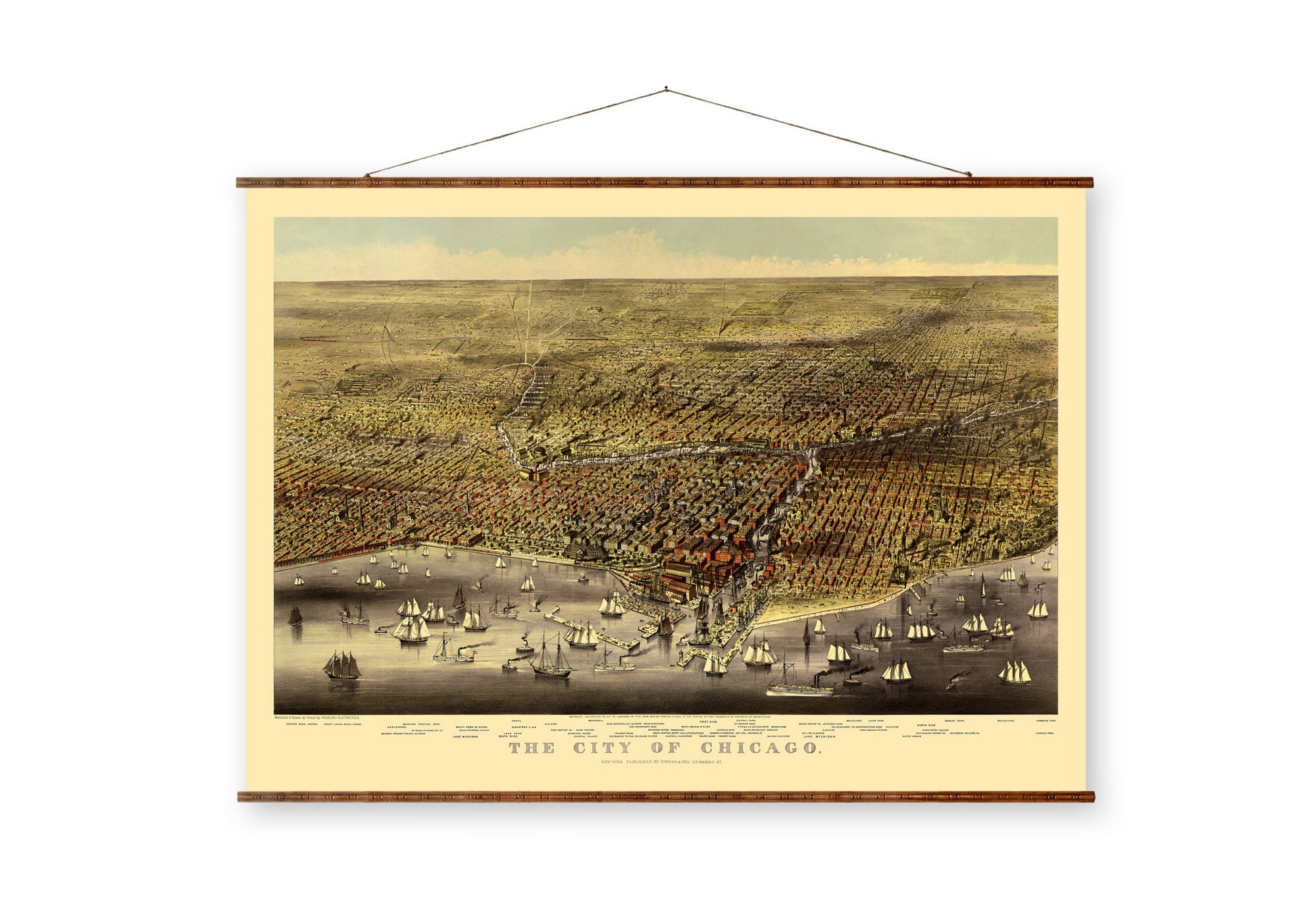 Chicago Vintage Map Canvas Scroll, 1870 Panoramic Style - Etsy