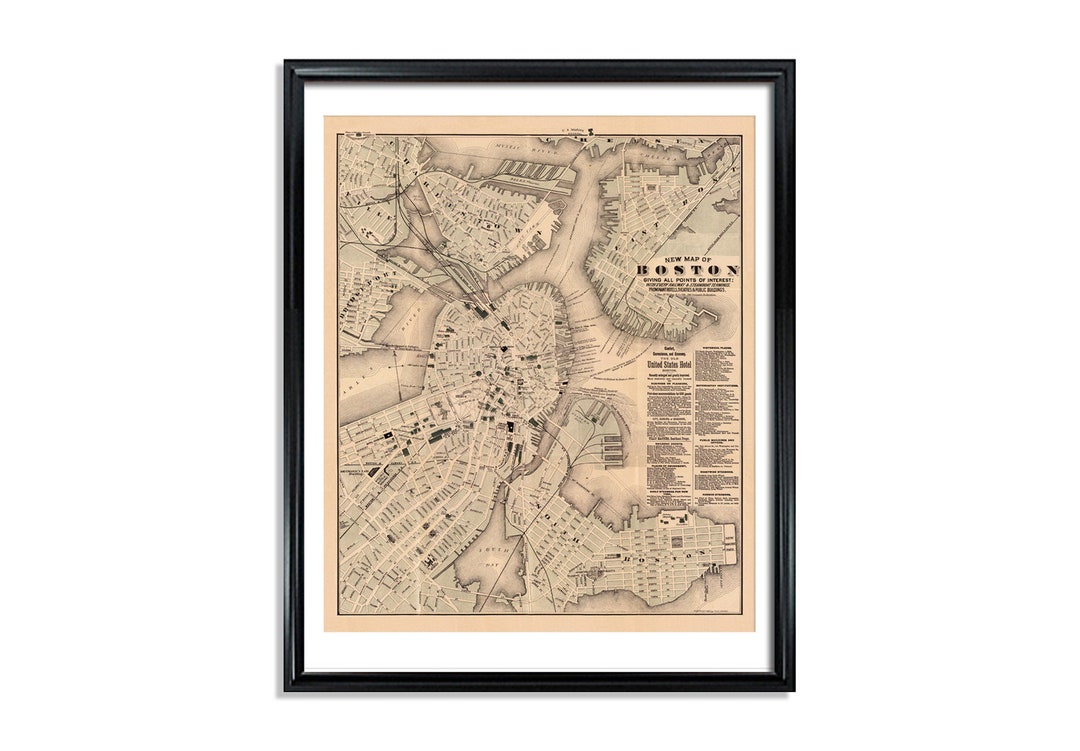 Boston City Map Print: Antique Style - Matte Paper Wall Art - Etsy