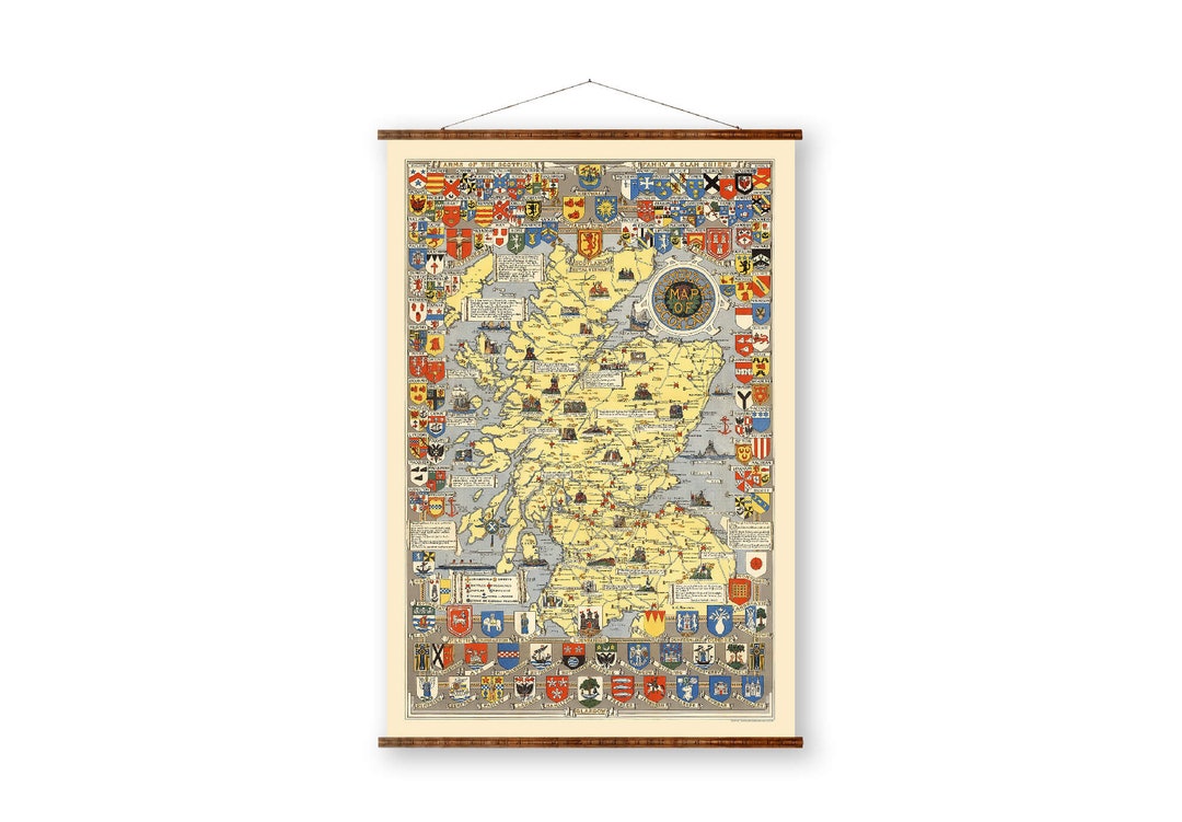 Scotland Royal Historic Map Vintage City Map on Ready to Hang Roll Down ...