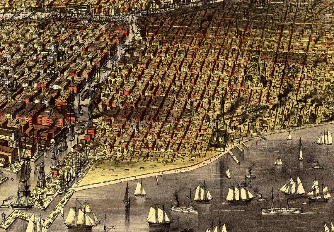 Chicago Vintage Map Canvas Scroll, 1870 Panoramic Style - Etsy
