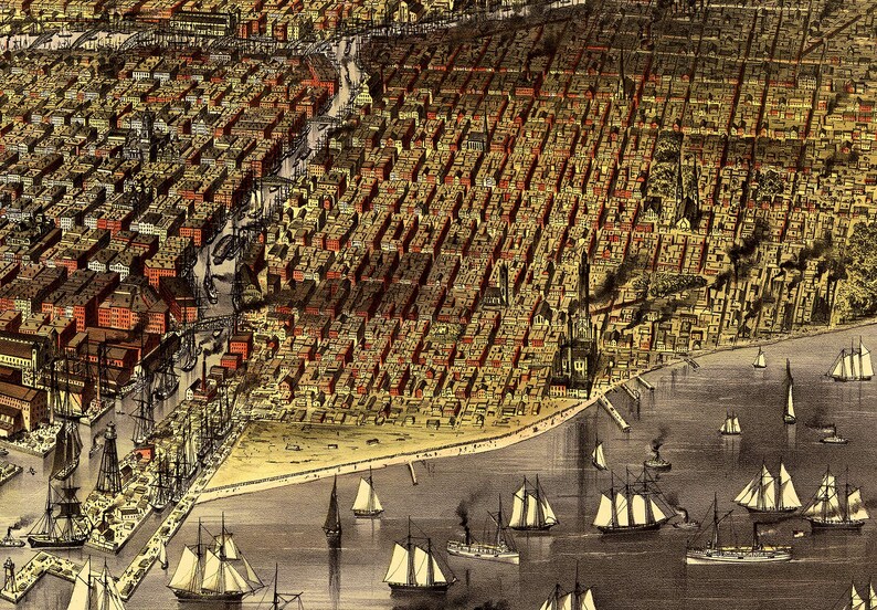 Chicago Vintage Map Canvas Scroll, 1870 Panoramic Style - Etsy