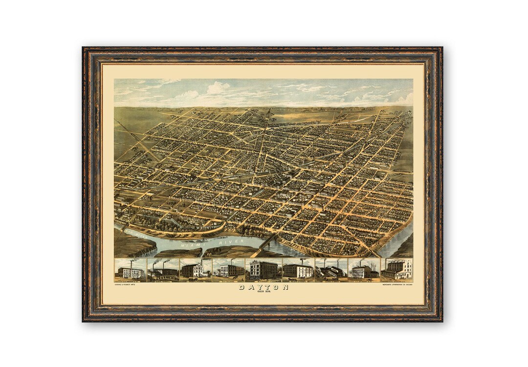 Dayton Ohio Map Print - 1870 Vintage Birdseye Wall Decor - Etsy