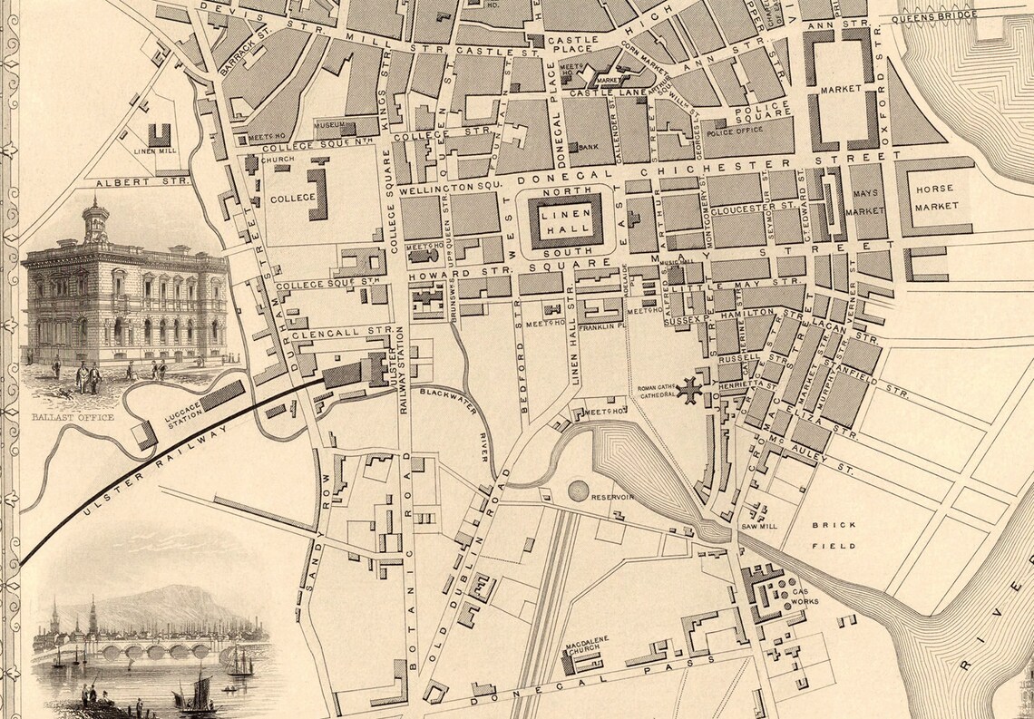 Belfast Antique Map Scroll - Vintage 1851 City Canvas Wall Art - Etsy