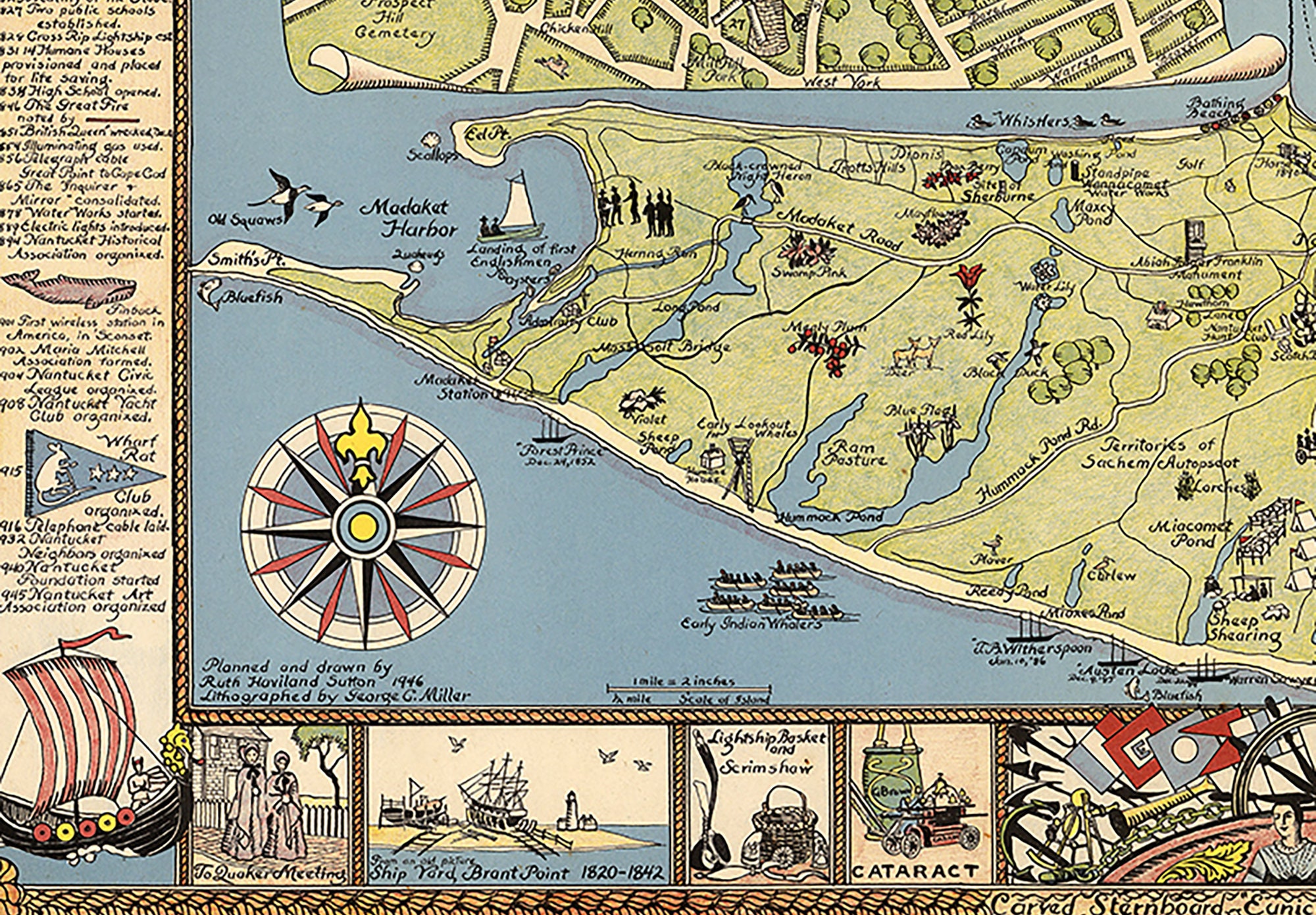 Map of Nantucket Poster Print Vintage Colored Home Wall Map | Etsy