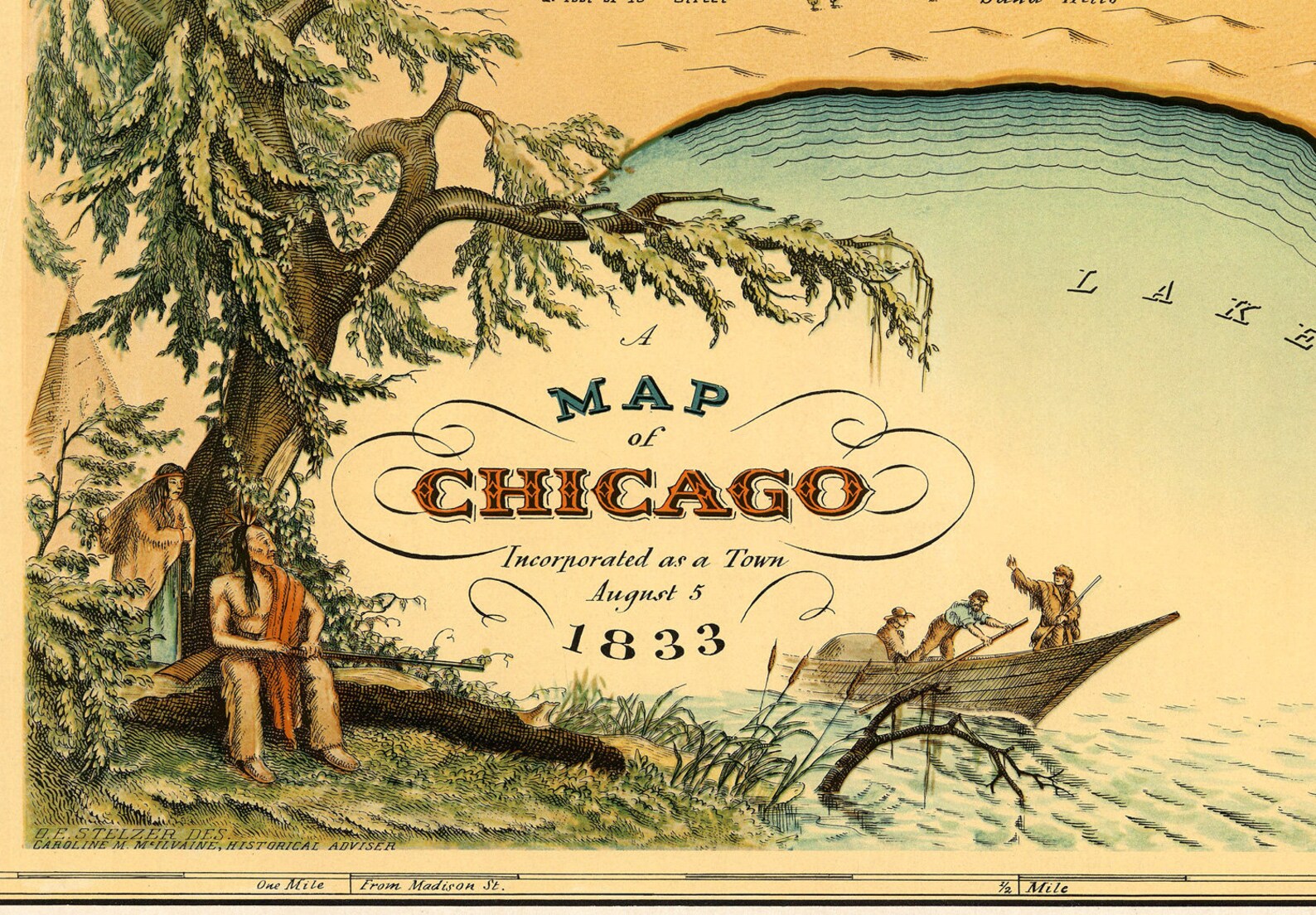 Chicago Map 1833 Vintage City Poster Print on Matte Photo | Etsy